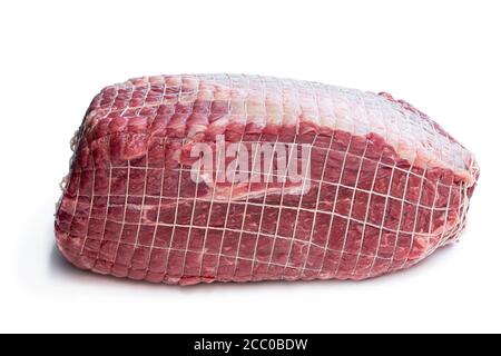 netted pack of raw meat package isolated on white background Stock ...