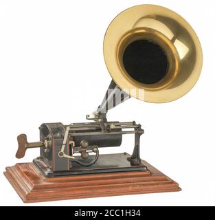 rare historical Excelsior cylinder-phonograph, on white background ...