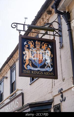 Traditional hanging pub sign at The Kings Arms public house, Whitchurch ...