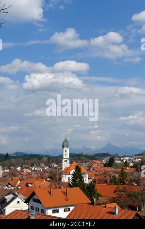 View of the climatic health resort of Nesselwang in the Allgäu on a ...