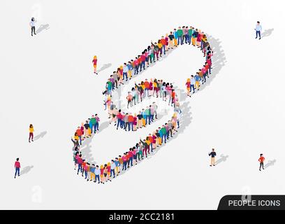 Group of people and link vector icon. Linked person, teamwork filled ...
