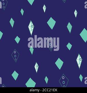 Teal diamond shape doodles in white circles on dark blue background ...