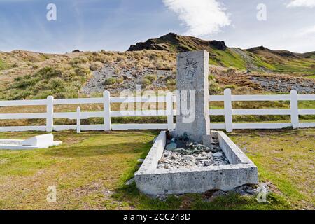 The grave of Sir Ernest Shackleton at Grytviken cemetary on South ...