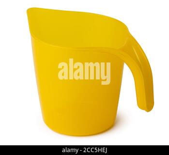 Yellow plastic household dipper isolated on white Stock Photo - Alamy