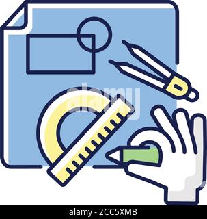 Architect designing project cartoon office composition with man at his ...