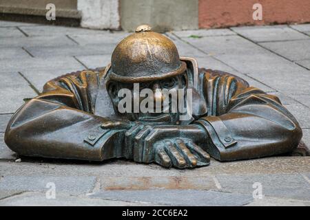 bronze statue Cumil the most famous statue in Bratislava Slovakia Stock ...