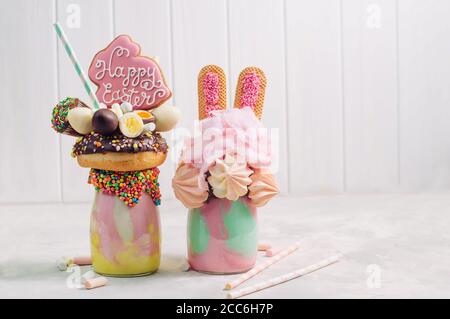 Two freak shakes on grey background with copy space Stock Photo - Alamy