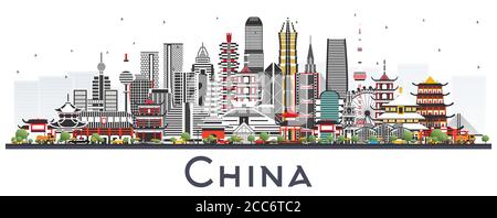 China, Chengdu city skyline isolated vector illustration, icons Stock ...