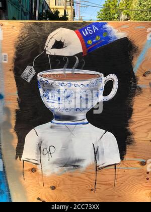 Seattle, USA – Jun 7, 2020: Signs and art at CHAZ late in the day on ...