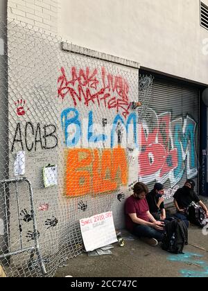 Seattle, USA – Jun 11, 2020: CHAZ sign on the East Precinct late in the ...