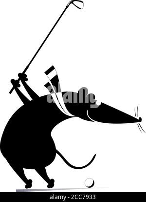 Cartoon rat or mouse plays golf illustration. Funny rat or mouse holds ...