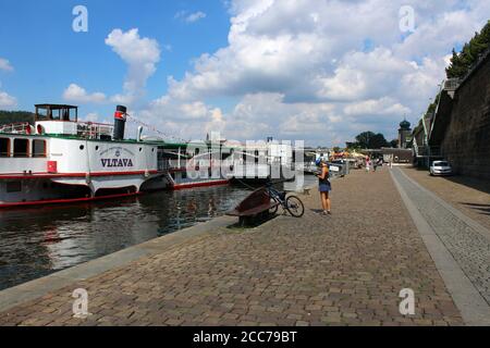 Historical Vltava steamboat in Vltava River in Prague, Czech Republic ...
