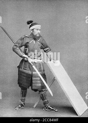 Historical Photograph of a Japanese Samurai Warrior in Traditional ...