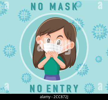 No mask no entry sign with cute girl cartoon character illustration ...