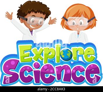 STEM education logo with scientist kid cartoon character illustration ...