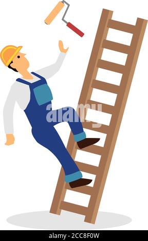 Worker falling from ladder. Workplace accident or construction safety ...