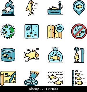 Ichthyology fish icons set. Outline set of ichthyology fish vector ...