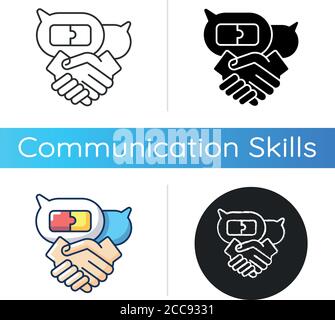 Negotiation skills linear icon. Business partnership, professional ...