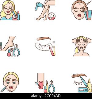 Beauty parlor icons set simple vector. Makeup artist. Bridal care Stock ...