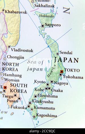 Geographic map of Japan with important cities Stock Photo - Alamy
