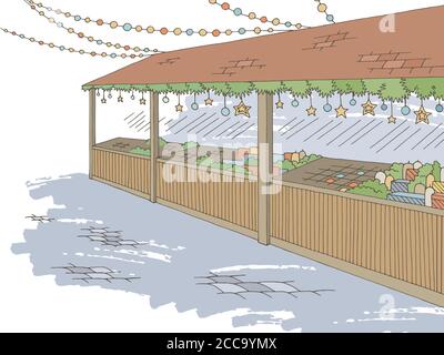 Christmas fair flat vector illustration. Xmas street market, funfair ...
