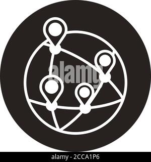 sphere planet with pins location vector illustration design Stock ...