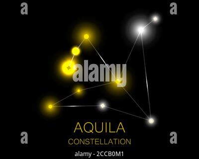 Aquila (The Eagle) constellation, vector illustration with the names of ...