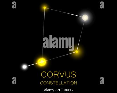Corvus (The Raven) constellation, vector illustration with the names of ...