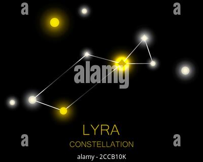 Lyra constellation. Starry night sky. Cluster of stars and galaxies. Deep space. Vector ...