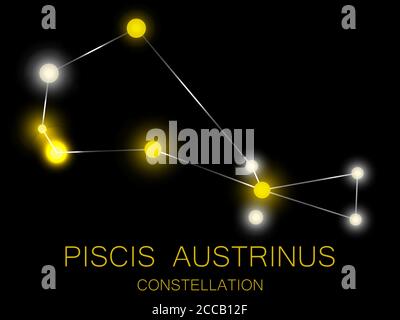 Piscis Austrinus constellation. Starry night sky. Cluster of stars ...