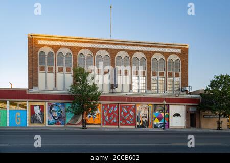 Elko, AUG 9, 2020 - Building with beautiful street art on the road ...