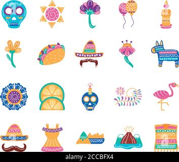bundle of twenty mexican ethnicity set collection icons vector ...