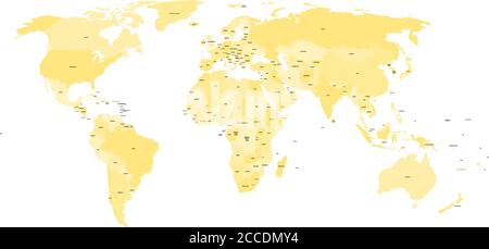 World map with names of sovereign countries and larger dependent ...