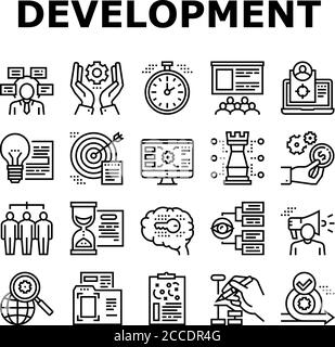 Project launching linear icons set. Initiative, Rollout, Debut, Unveiling, Inception ...