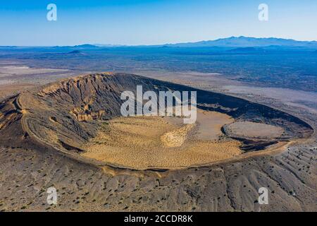 Aerial view of the maar-type volcanic crater El Elegant in the ...