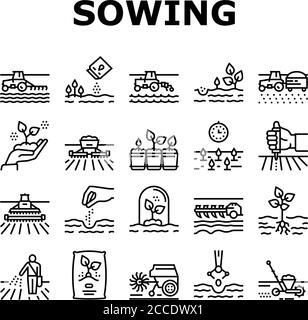 Sowing Agricultural Collection Icons Set Vector Stock Vector Image ...