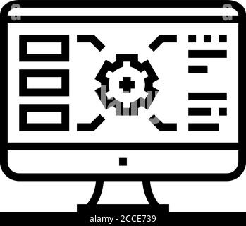 gear characteristics on computer screen line icon vector illustration ...
