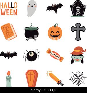 bundle of sixteen halloween set collection icons vector illustration ...