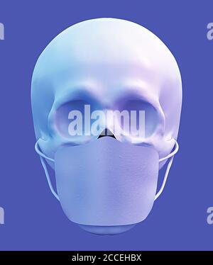 Skull with Face Mask, front view, isolated on white, fabric reusable ...