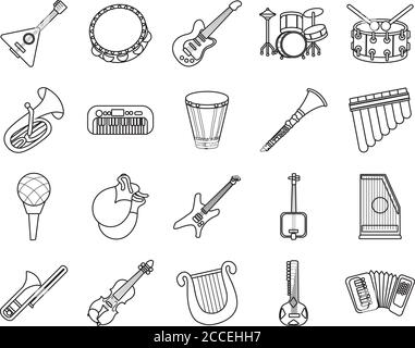 bundle of twenty musical instruments set collection icons vector ...