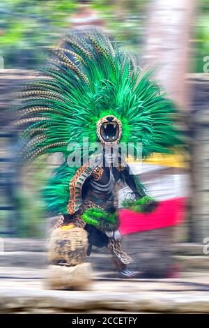 A Maya folklore fire dance ritual is performed by a mystical performer ...