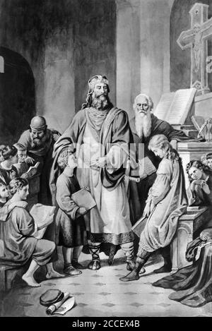 Charlemagne King of the Franks and his royal court during the Middle ...