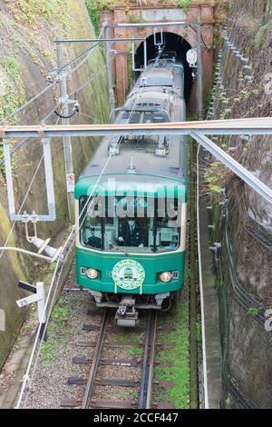Enoden Type 1000 at Kamakura Station in Kamakura, Kanagawa, Japan. The ...