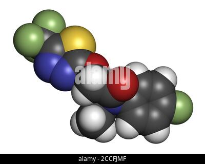 Flufenacet herbicide molecule. 3D rendering. Atoms are represented as ...