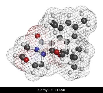 Pinoxaden herbicide molecule. 3D rendering. Atoms are represented as ...