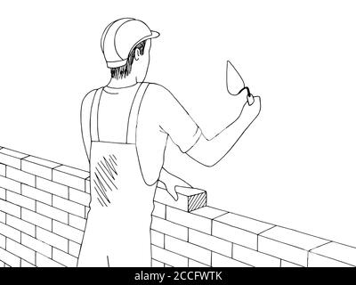 Black builder man is building a brick wall Stock Vector Image & Art - Alamy