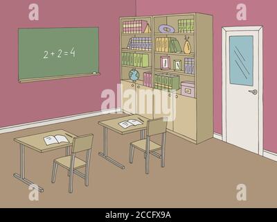 Classroom graphic color school interior sketch illustration vector ...