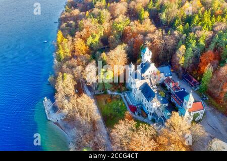Seeburg Castle on Lake Starnberg, near Münsing, Fünfseenland, aerial ...