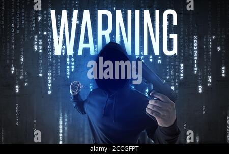 Faceless hacker with WARNING inscription, hacking concept Stock Photo ...