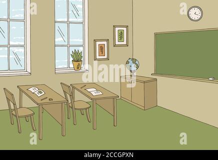 Classroom graphic color school interior sketch illustration vector ...